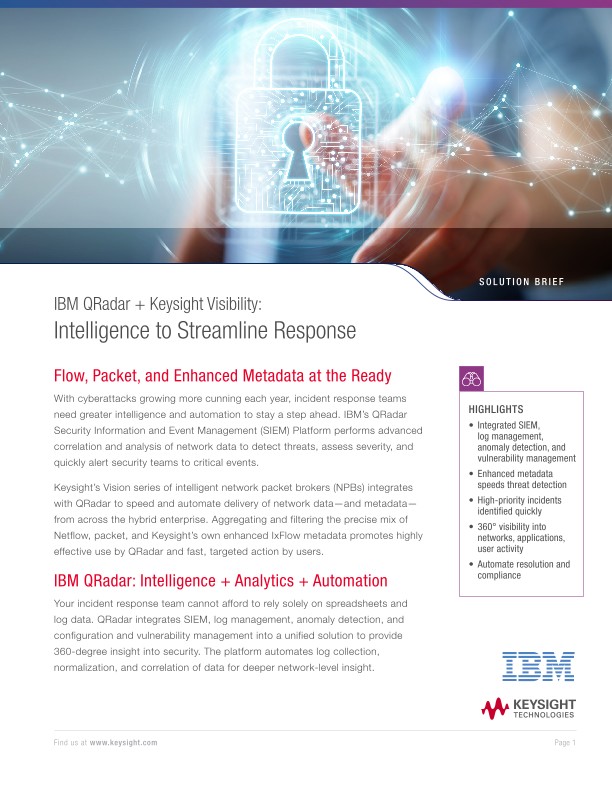 IBM QRadar + Keysight Visibility: Intelligence to Streamline Response PDF Asset Page | Keysight